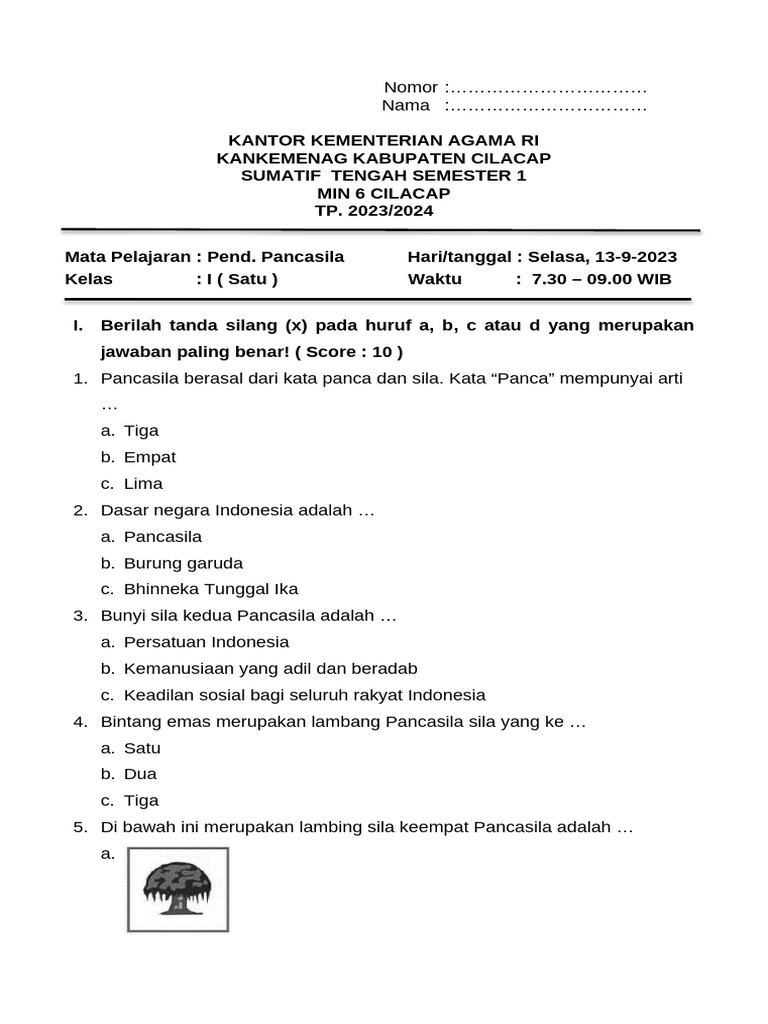Soal STS Pend Pancasila Kelas 1 Ikm | PDF | Seni & Disiplin Bahasa | Kajian Bahasa Asing