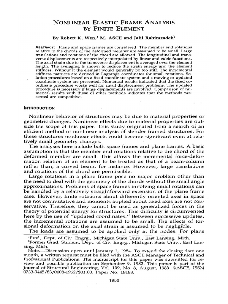 430-Nonlinear Elastic Frame Analysis by Finite Element（积分平均化） | PDF | Finite Element Method ...