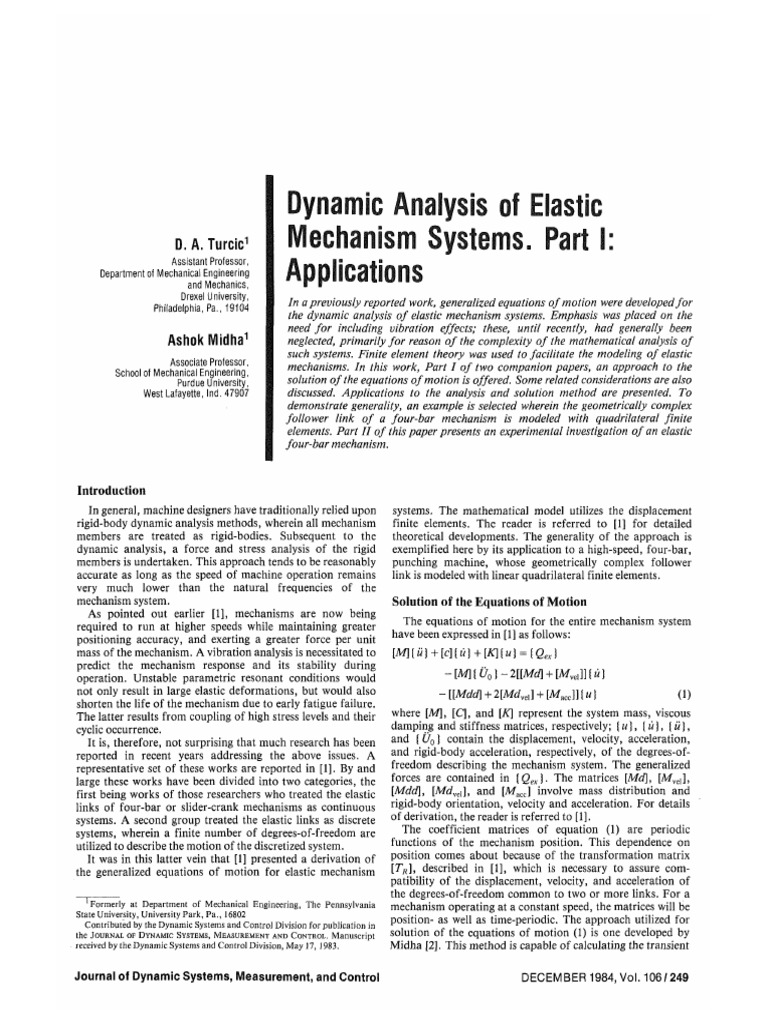 434-Dynamic Analysis of Elastic Mechanism Systems. Part I Applications ...