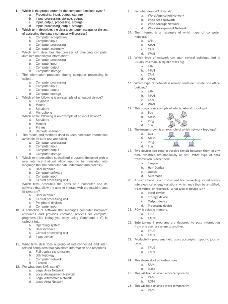 Computer Operation Course Examination 1G - 2024 | PDF | Input/Output | Computer Network