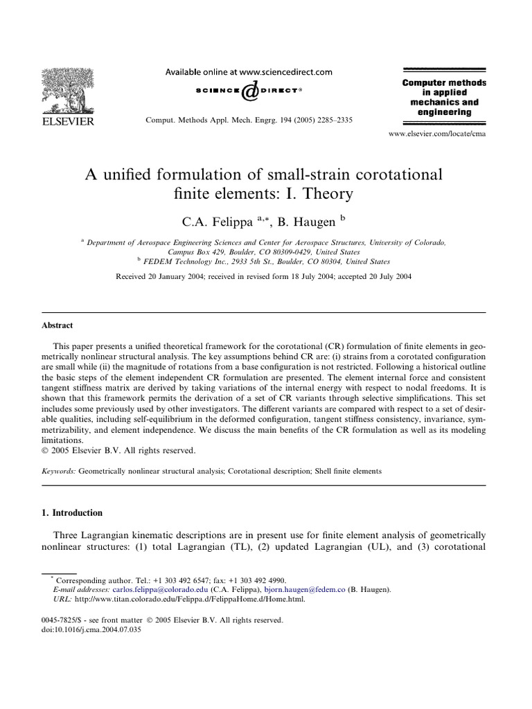 443-A Unified Formulation of Small-Strain Corotational | PDF | Finite Element Method | Continuum ...