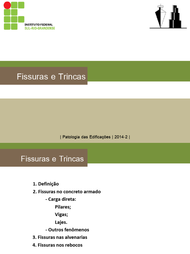 AULA 03 - Fissuras e Trincas-2014-2 | PDF | Argamassa (alvenaria) | Estresse (Mecânica)
