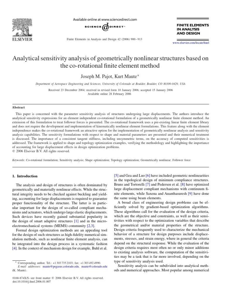 Analytical Sensitivity Analysis Of Geometrically Nonlinear Structures Based On The Co Rotational