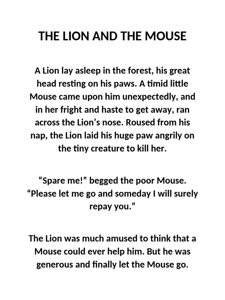 The Lion and the Mouse: A Fable of Kindness | PDF