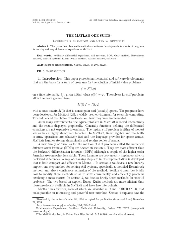 MATLAB ODE Solvers: Stiff & Non-Stiff Methods | PDF | Matlab | Ordinary ...