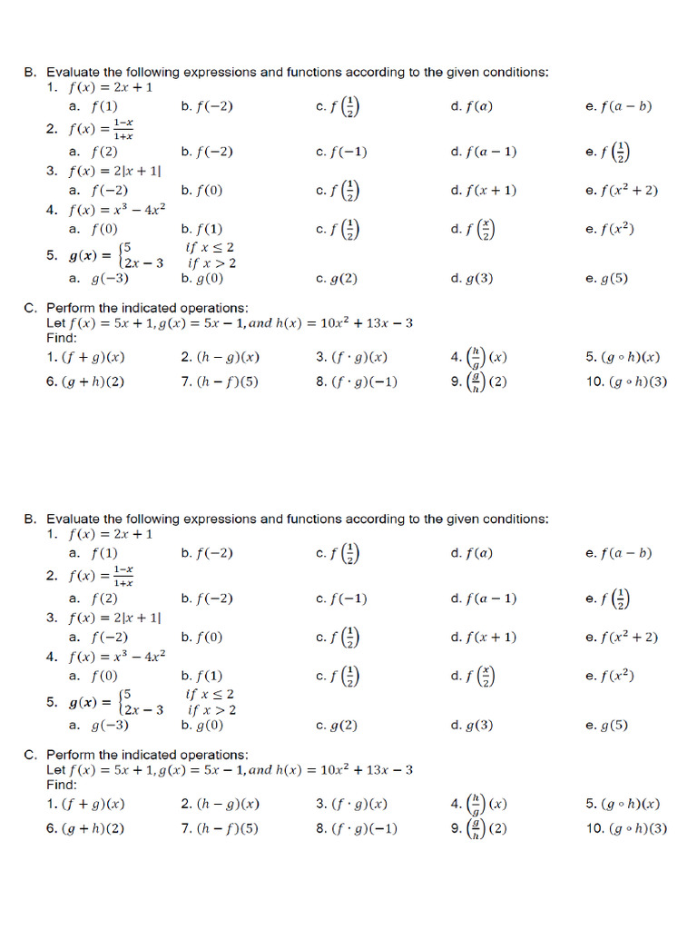 Evaluating Function - Worksheet | PDF