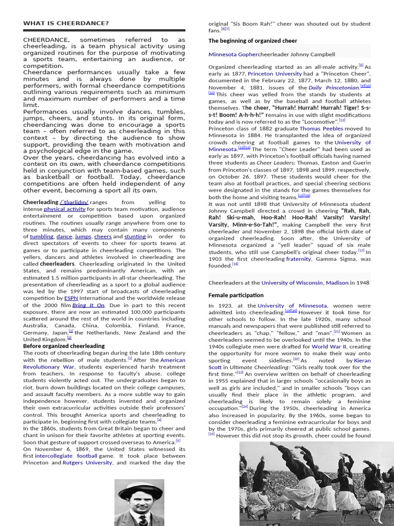 Understanding Cheerdance: History & Evolution | PDF | Cheerleading