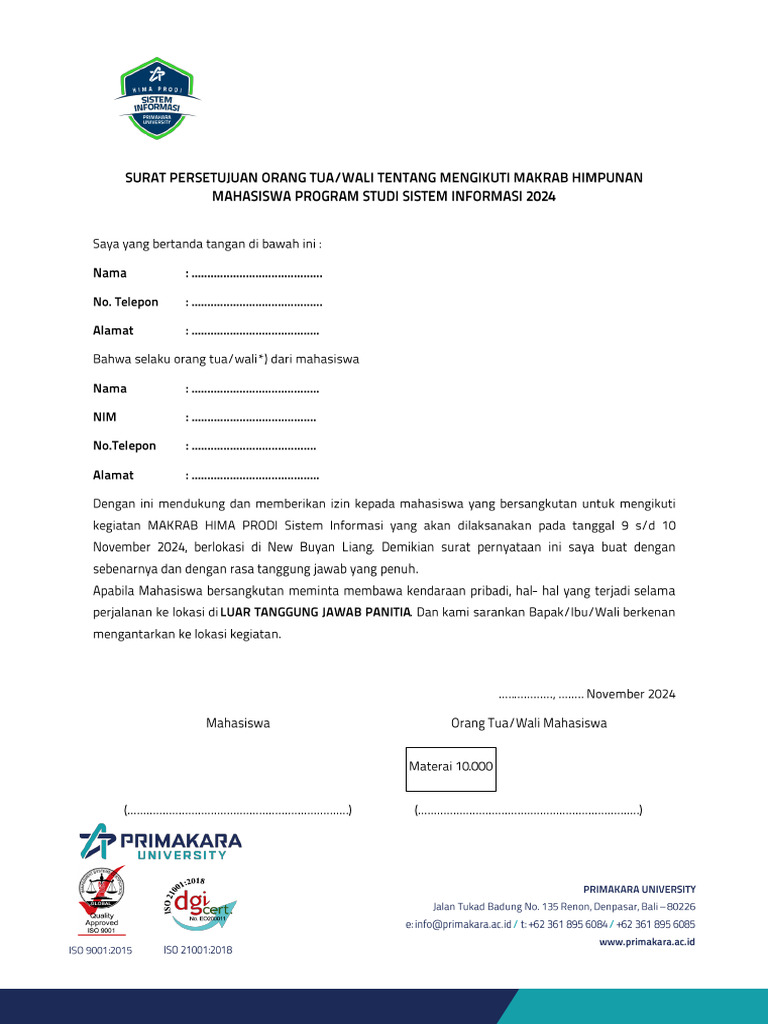Surat Izin Mengikuti Makrab | PDF