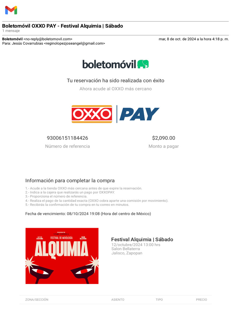 Pago OXXO para Festival Alquimia | PDF