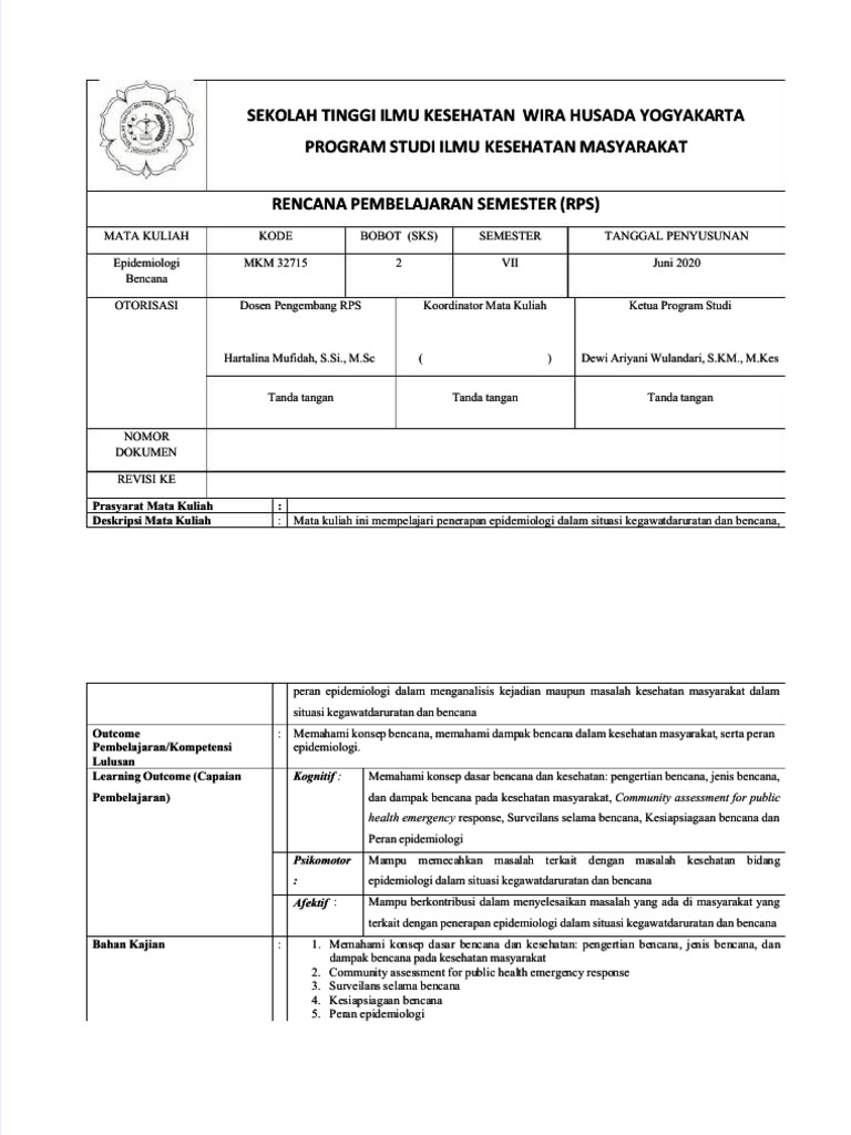 PDF Rps Epidemiologi Bencana - Compress | PDF