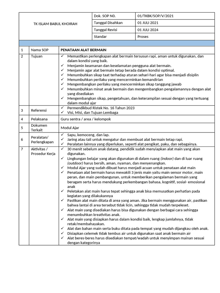 Sop TK B Khoirah | PDF