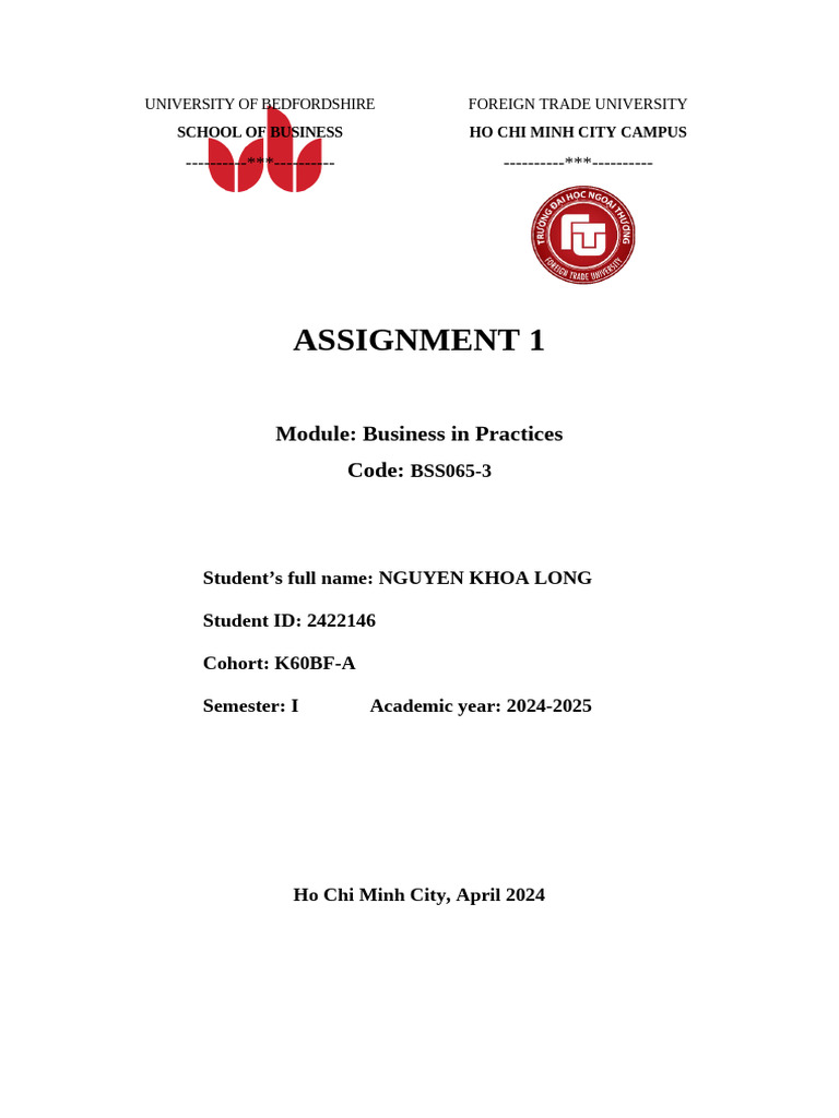 Business in Practice Assignment 1 | PDF | Business