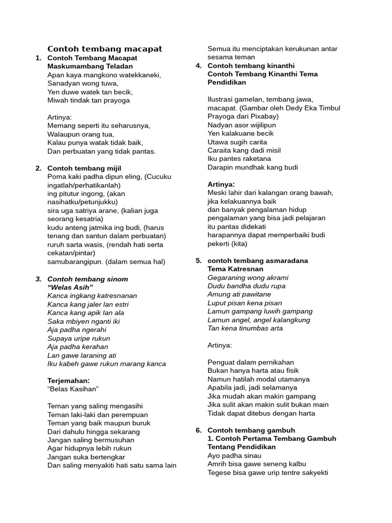 Contoh Tembang Macapat | PDF | Seni & Disiplin Bahasa | Puisi