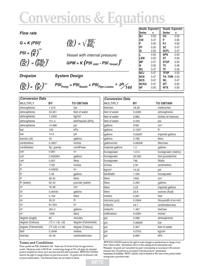 BETE Conversions Equations | PDF | Gallon | Pascal (Unit)