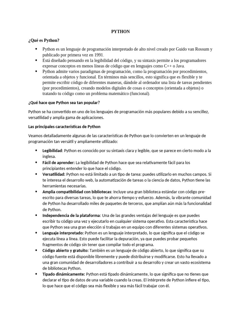 Python: Lenguaje Versátil y Popular | PDF | Python (lenguaje de ...