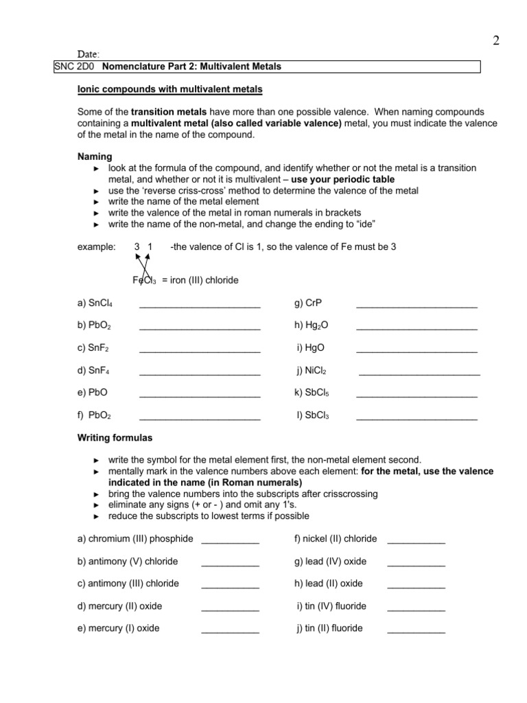Naming Multivalent Metals in Compounds | PDF | Valence (Chemistry ...