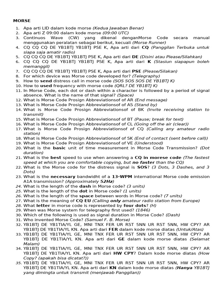 Kumpulan Soal Unar Morse | PDF | Electronics | Wireless