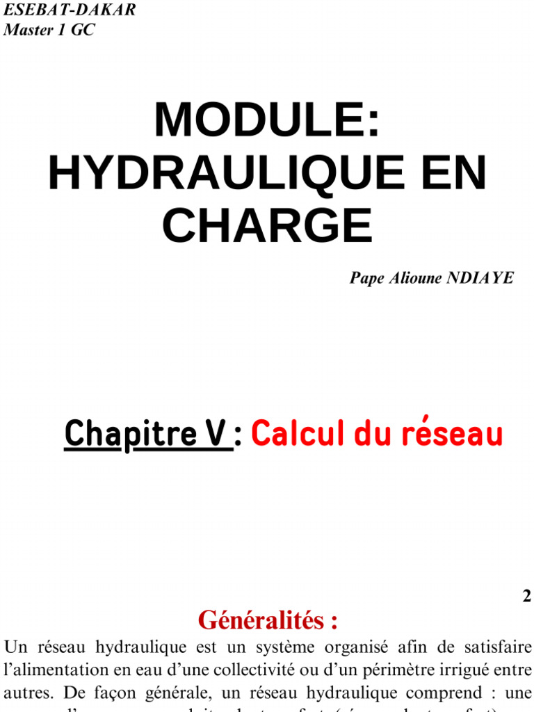 Hydraulique en Charge - Chap - 5 | PDF