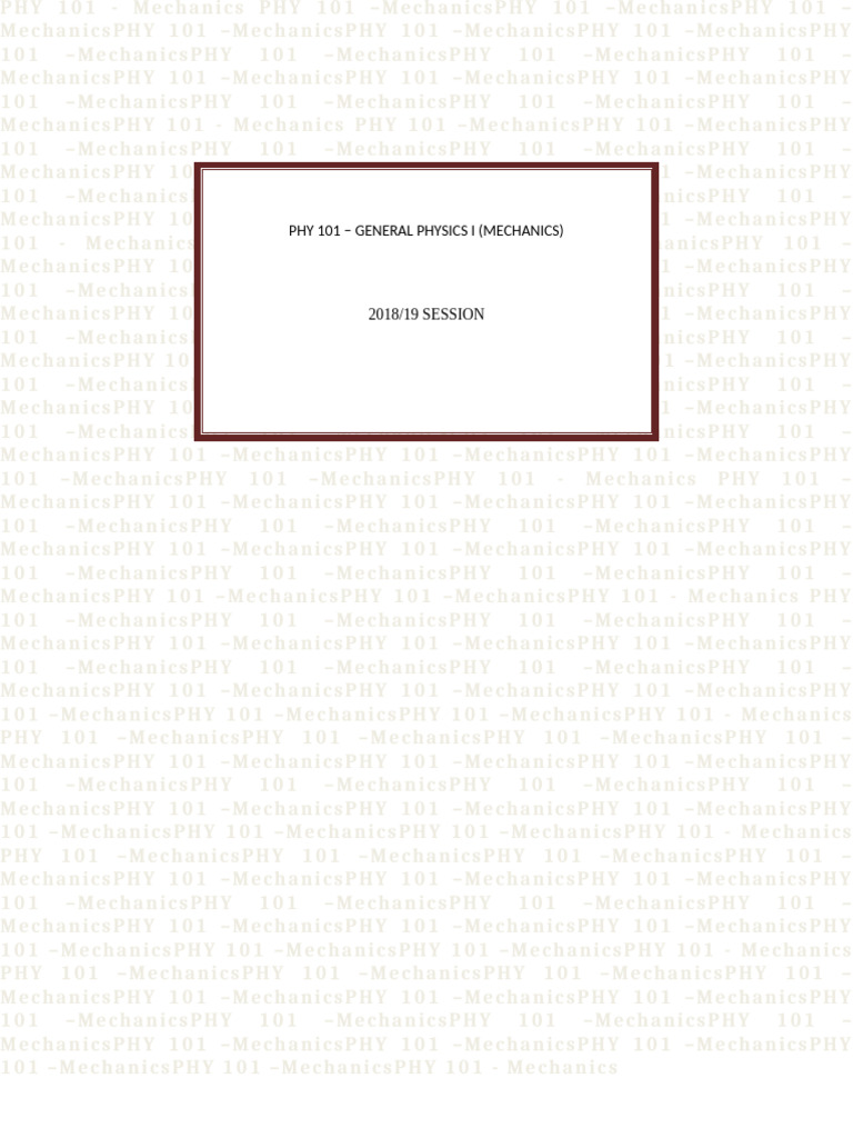 PHY 101 Lecture Note | PDF | Force | Euclidean Vector