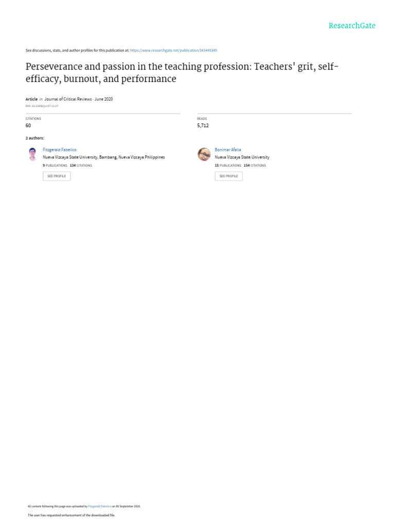 Perseverance and Passion in The Teaching Profession: Teachers' Grit ...