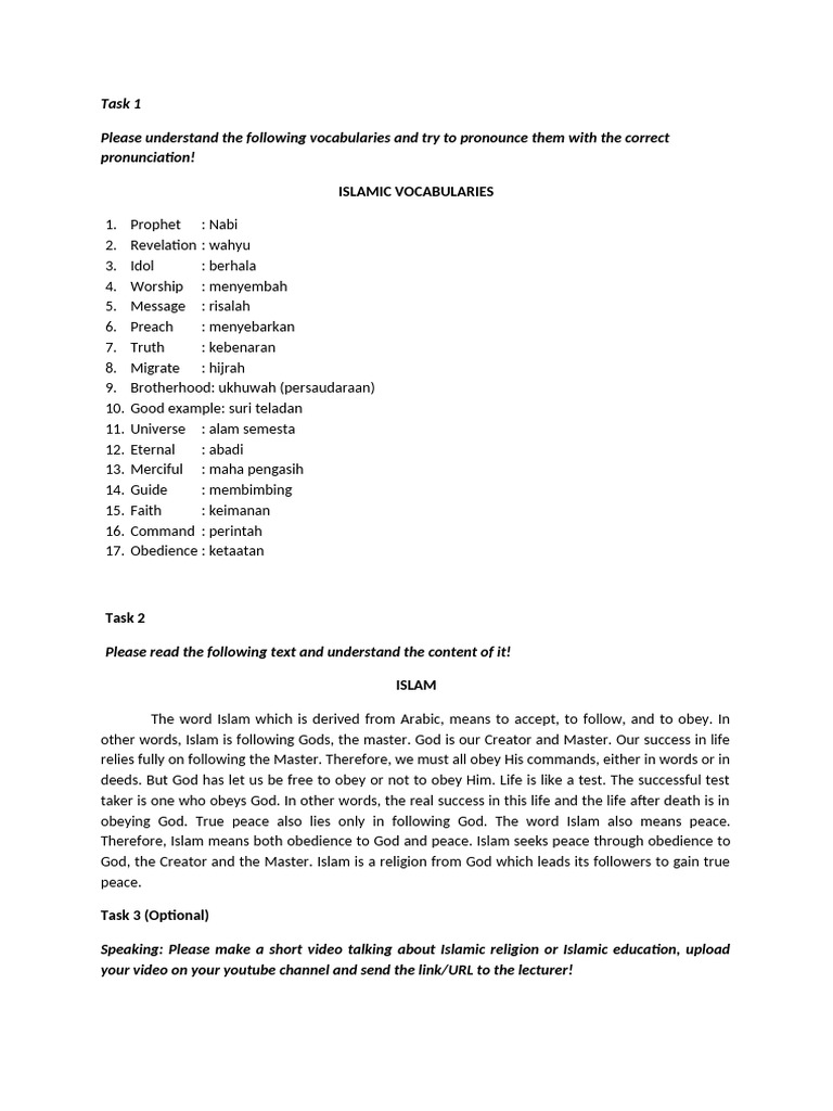 Reading Worksheet ISLAM | PDF | Career & Growth | Self-Improvement