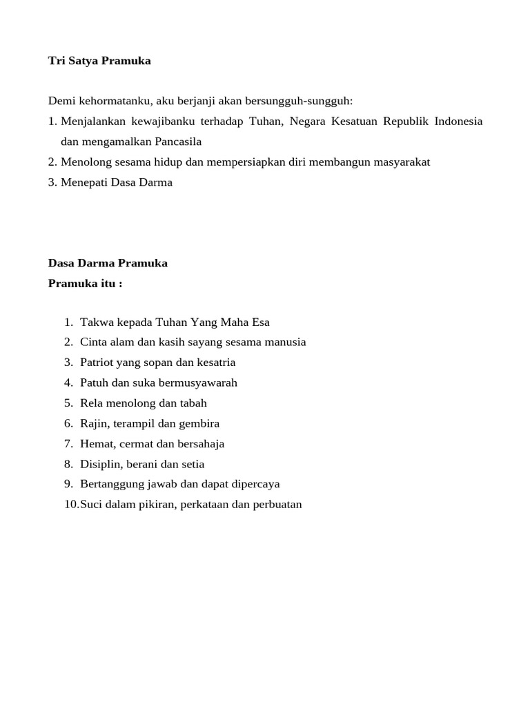 Tri Satya dan Dasa Darma Pramuka | PDF