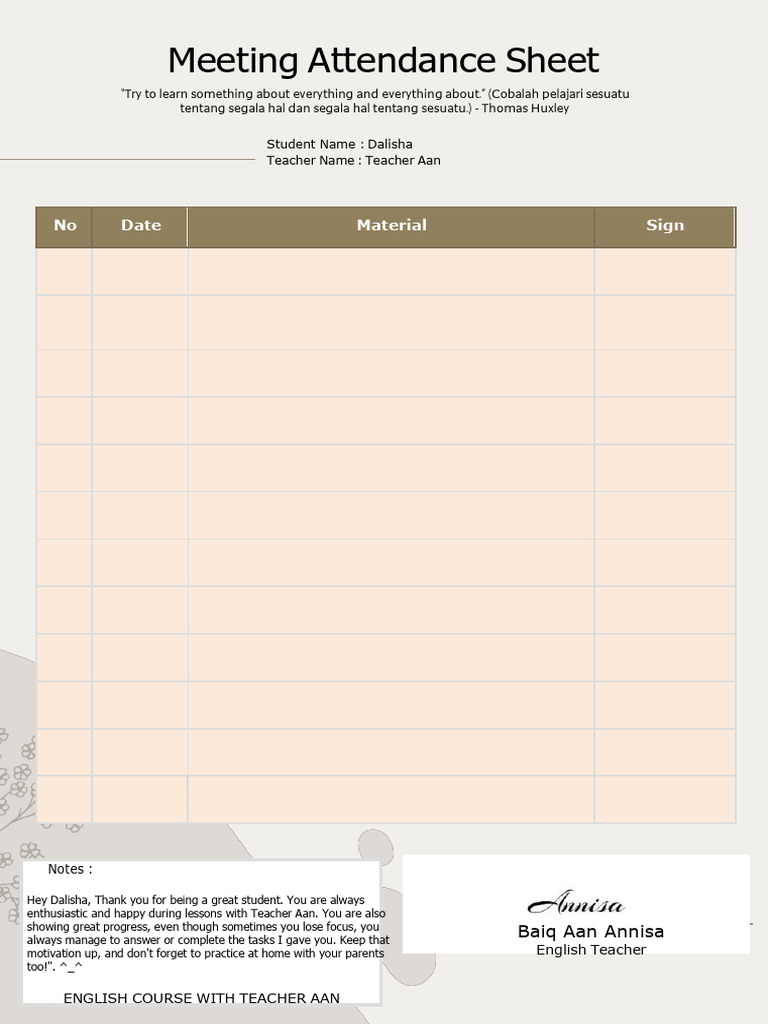 Dalisha Course Attendence #1 | PDF