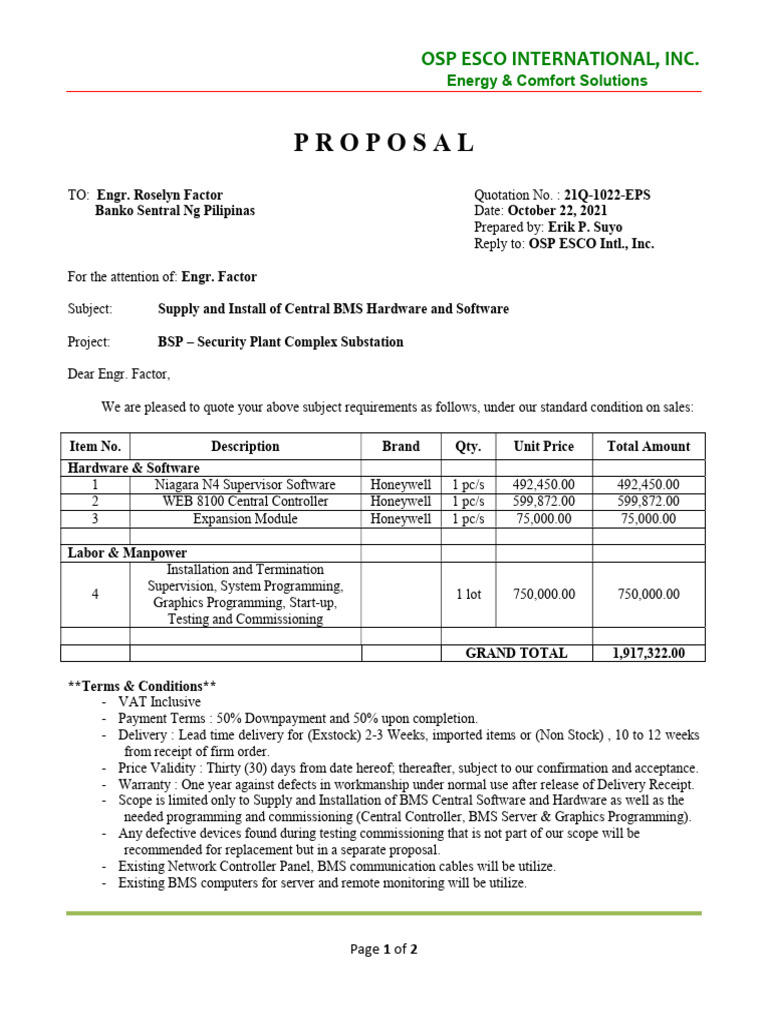 21Q-1022-EPS - BMS Central Proposal | PDF | Office Equipment | Computer Hardware