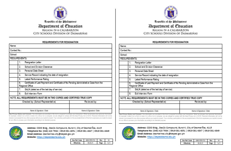 Resignation - Checklist of Requirements | PDF | Computing