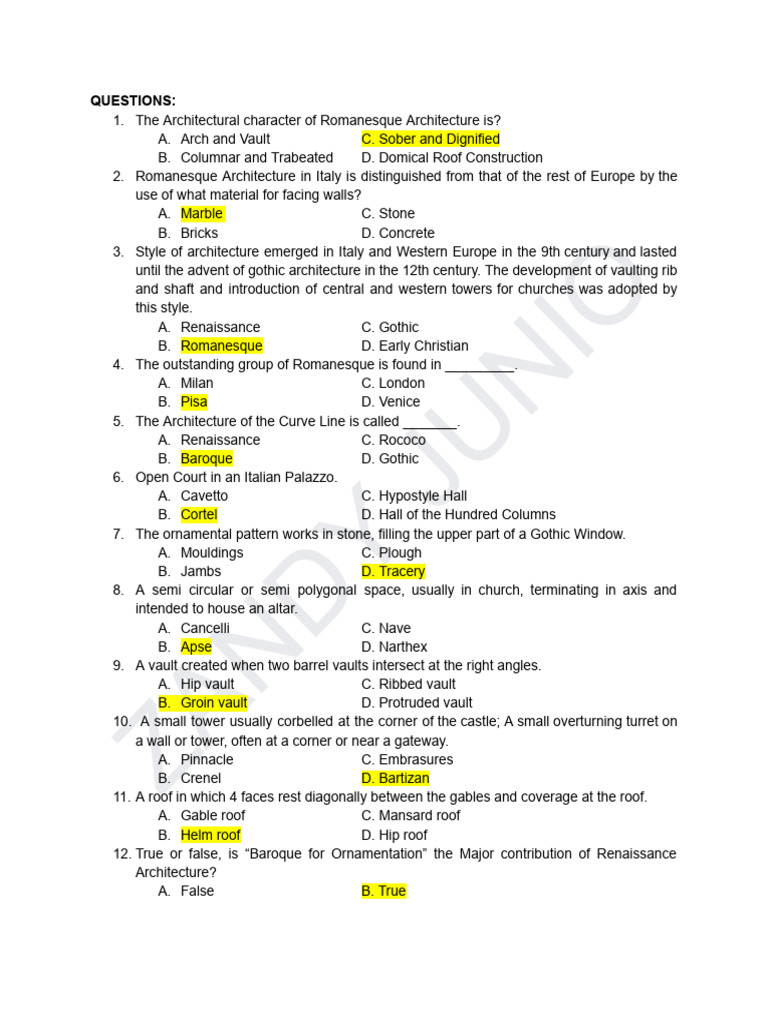 EXAM TYPE REVIEWER | PDF | Gothic Architecture | Vault (Architecture)