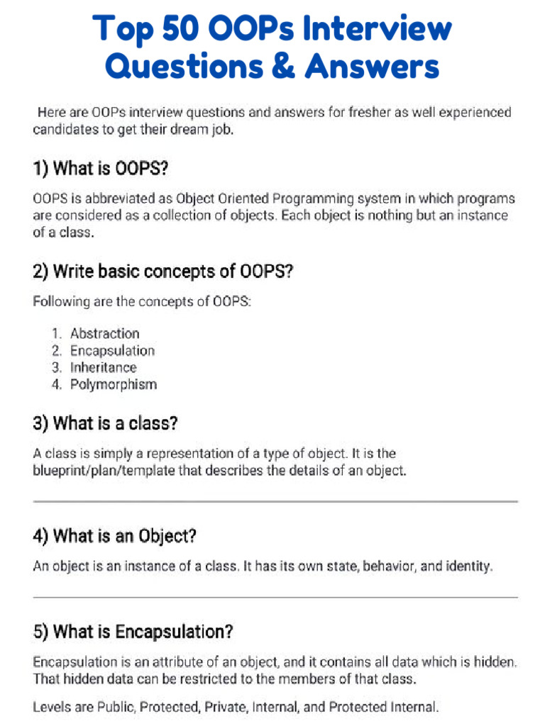 Top 50 OOPs Interview Ques & Ans | PDF