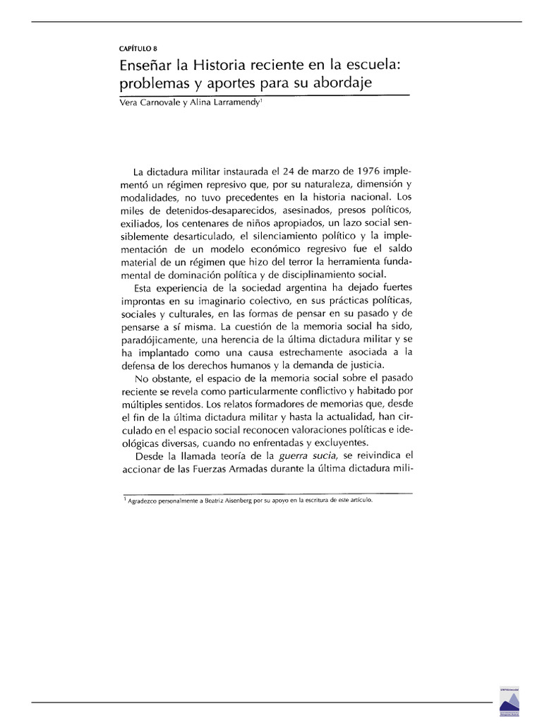 Enseñar Historia Del Pasado Reciente | PDF | Educación en artes liberales