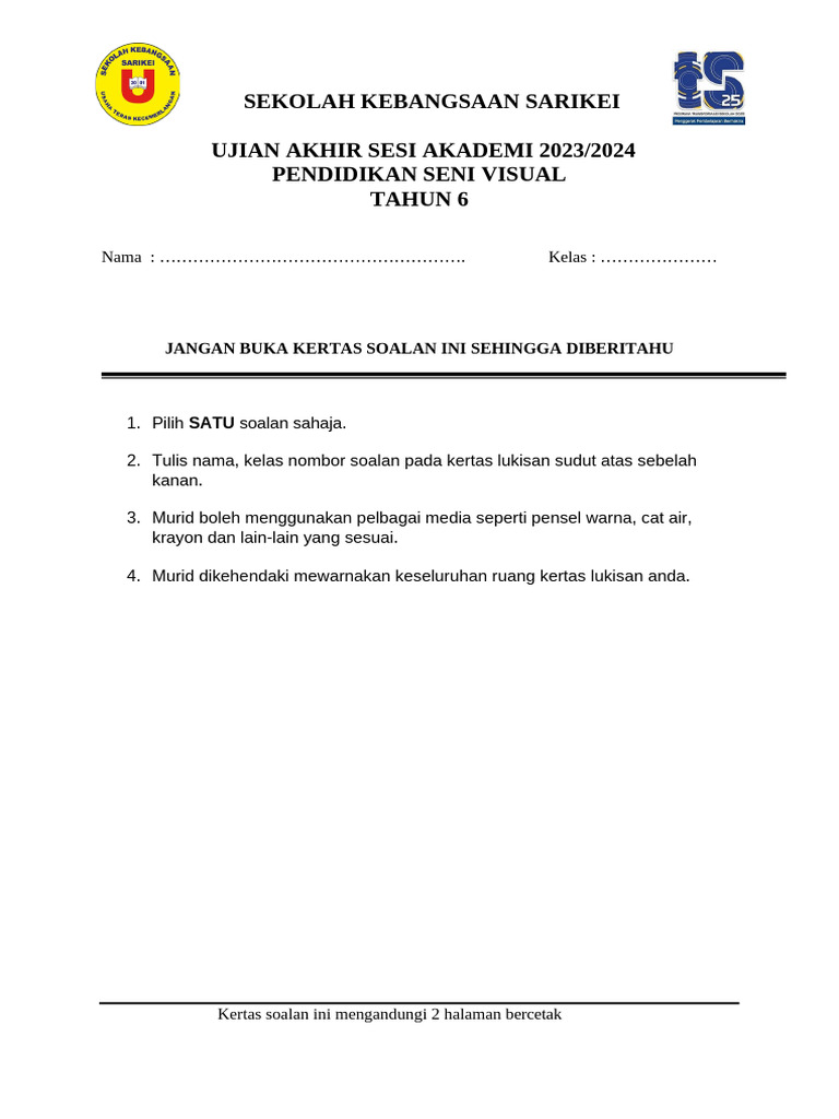Uasa 2023 PSV Tahun 6 | PDF