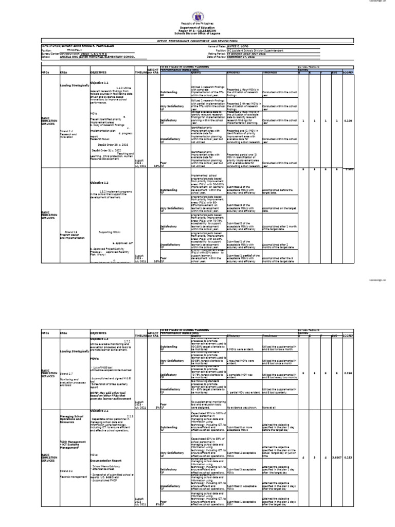 Final Opcrf Elementary P II 2023 2024 | PDF | Curriculum