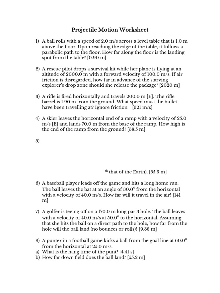 Projectile Motion Worksheet | PDF | Acceleration | Flight