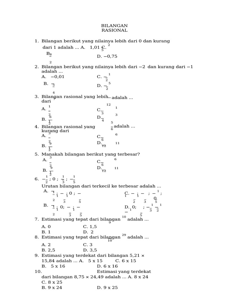 Bilangan Rasional Kelas 7 | PDF