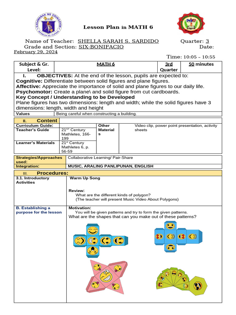 COT Q3 - MATH Solid and Plane Figures Final | PDF | Area | Shape
