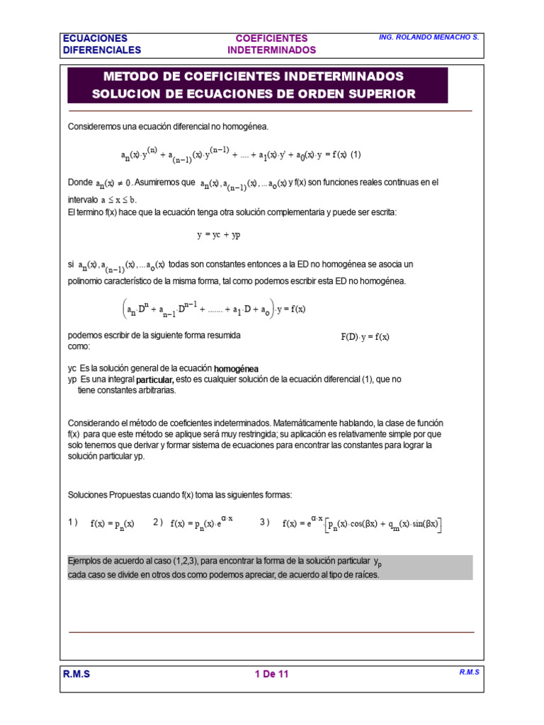 Met Coef Indeterminados | PDF | Ecuaciones | Ecuaciones diferenciales