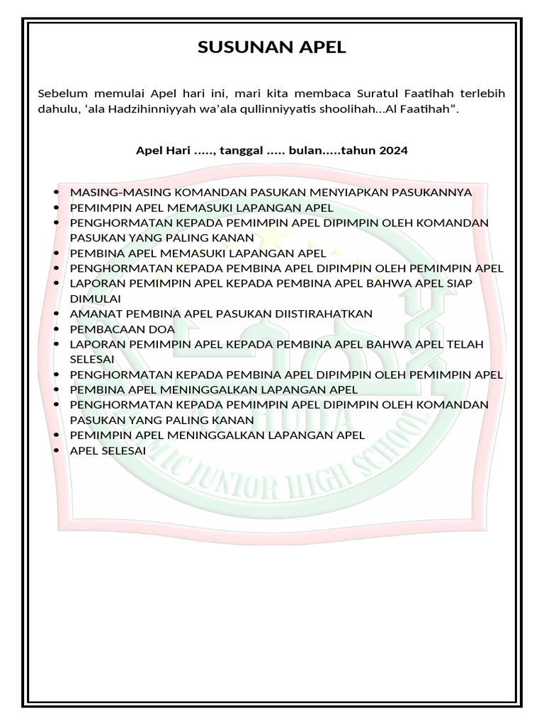 Susunan Apel Pagi Baru | PDF