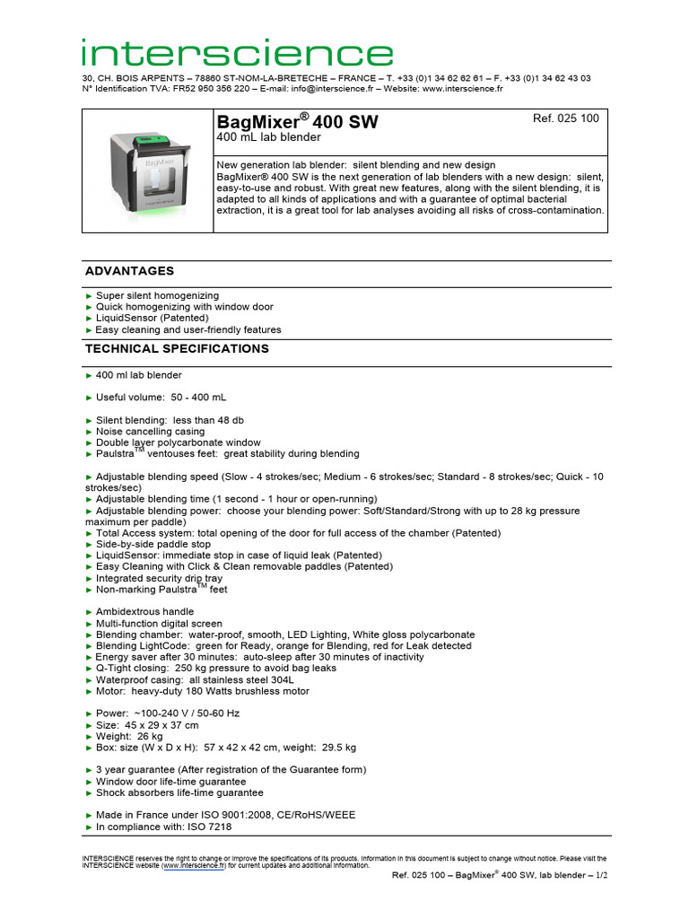 TS Bag Mixer 400SW | PDF