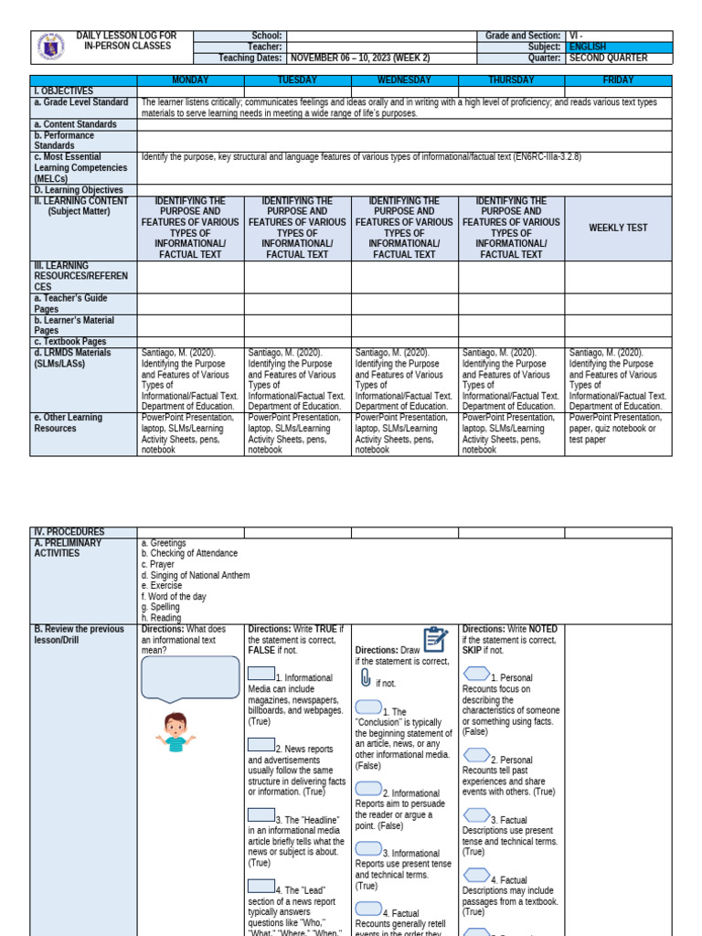 g6 q2w2 DLL English (Melcs) | PDF | Grammatical Tense | Information