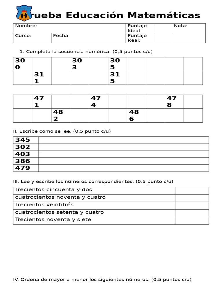 Prueba N° 300 Al 499 | PDF