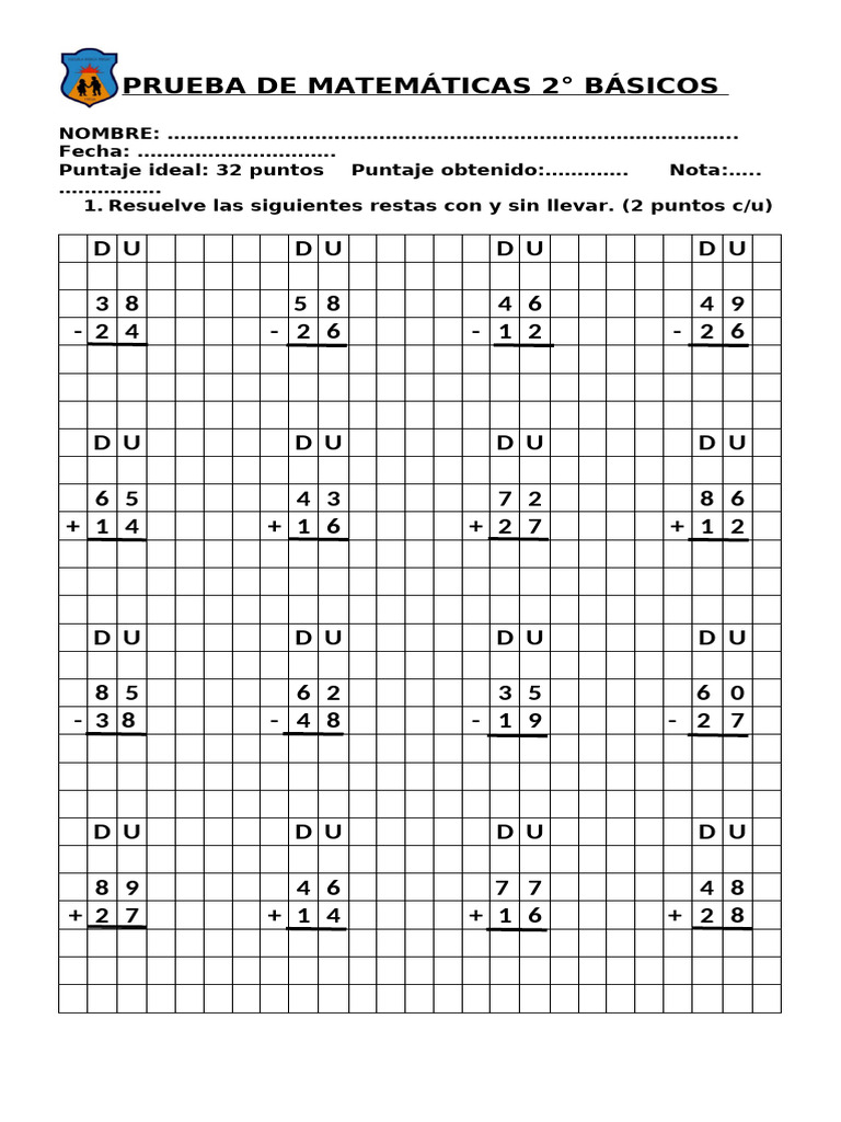 Prueba Sumas y Restas Con Canje | PDF | Informática