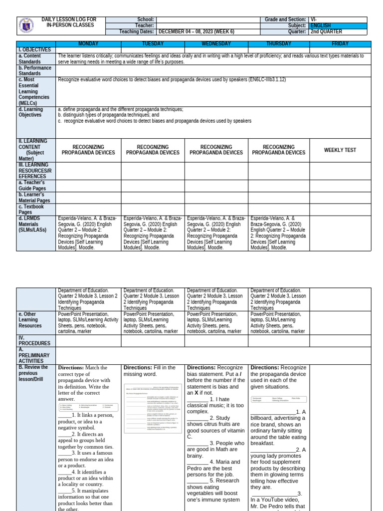 g6 q2w6 DLL English (Melcs) | PDF | Propaganda | Bias