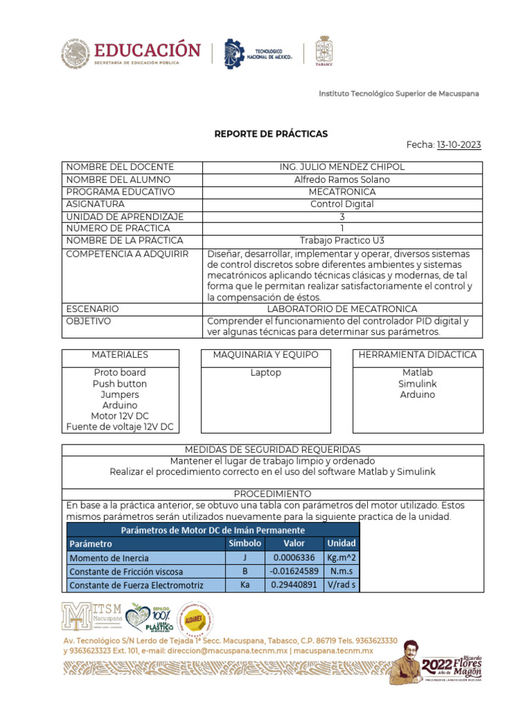 Reporte Control Digital U3 | PDF