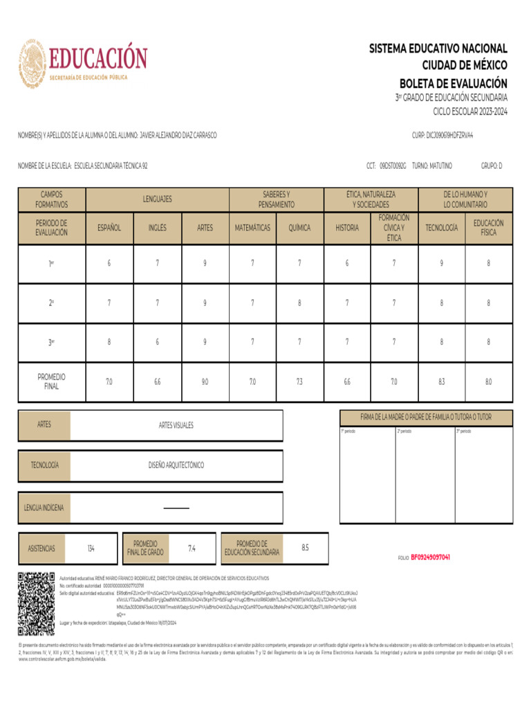 Boleta 2024 07 16 | PDF | Educación Secundaria