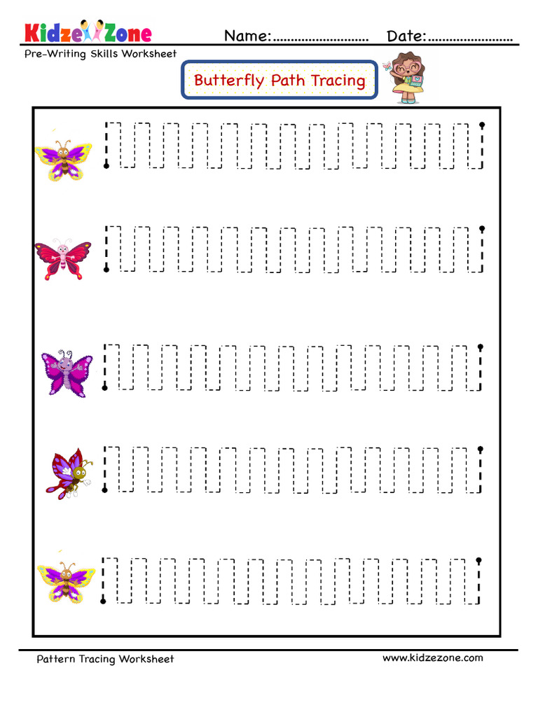 Butterfly Path Tracing Worksheet | PDF | Games & Activities