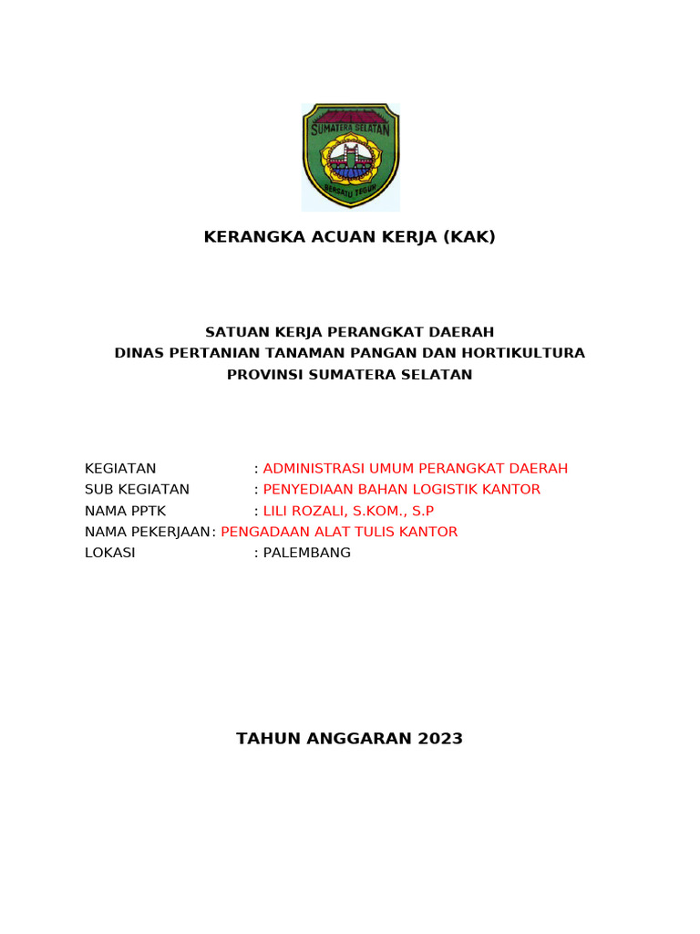 Contoh KAK Barang | PDF