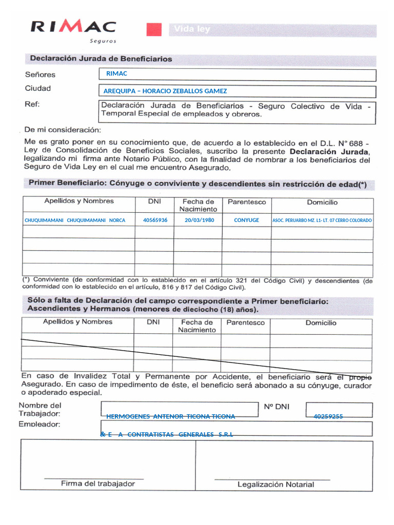 Declaracion Jurada Vida Ley 2022 Socabaya | PDF