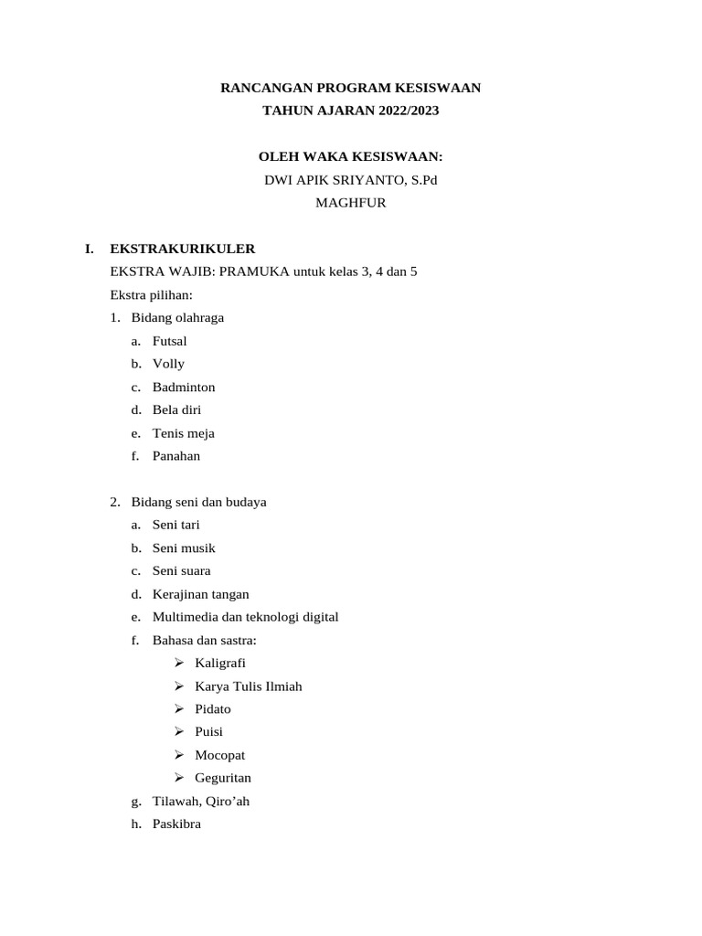 Rancangan Program Kesiswaan | PDF | Perjalanan | Sains & Matematika